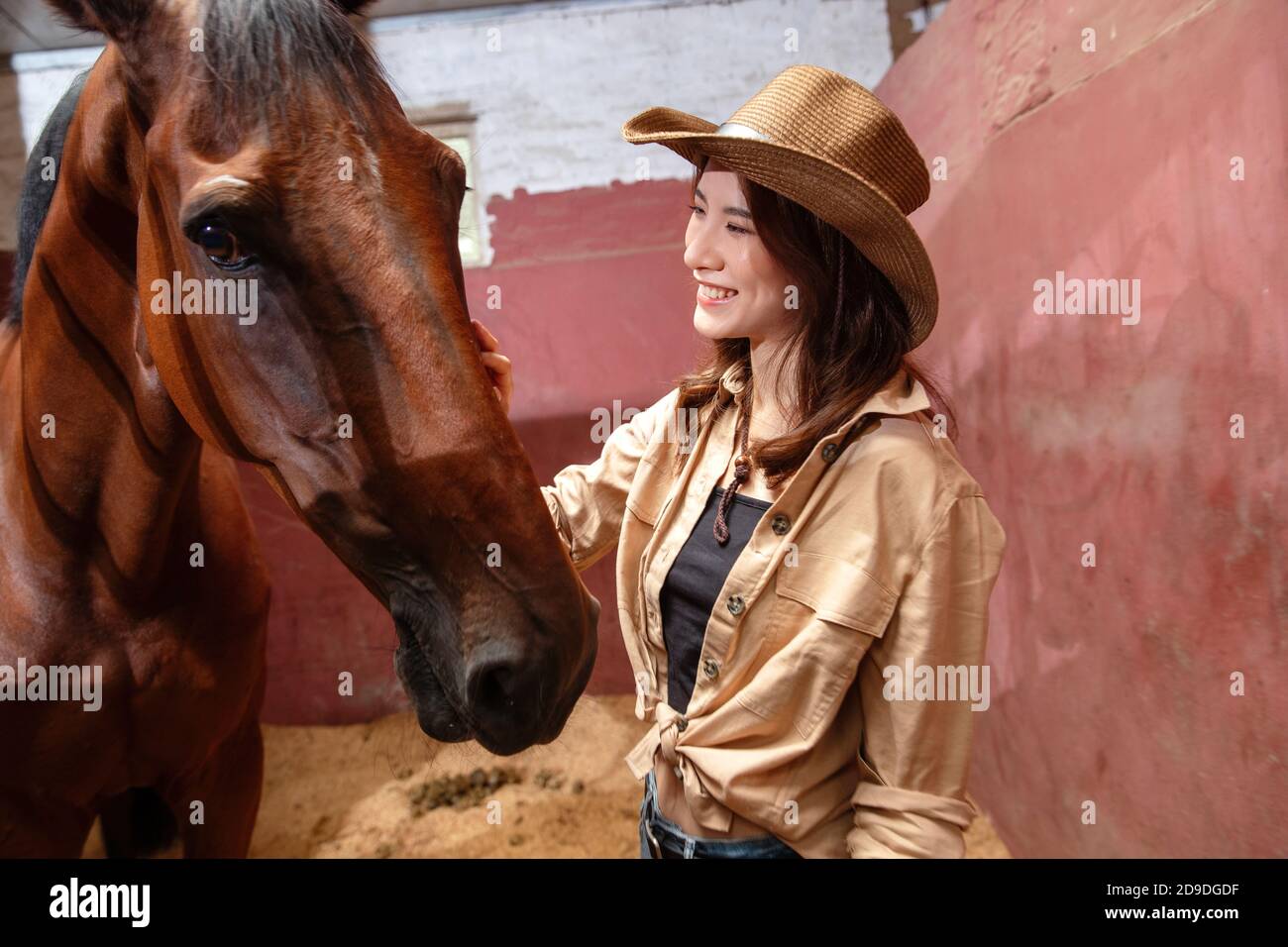 The stable of young women and horses Stock Photo - Alamy