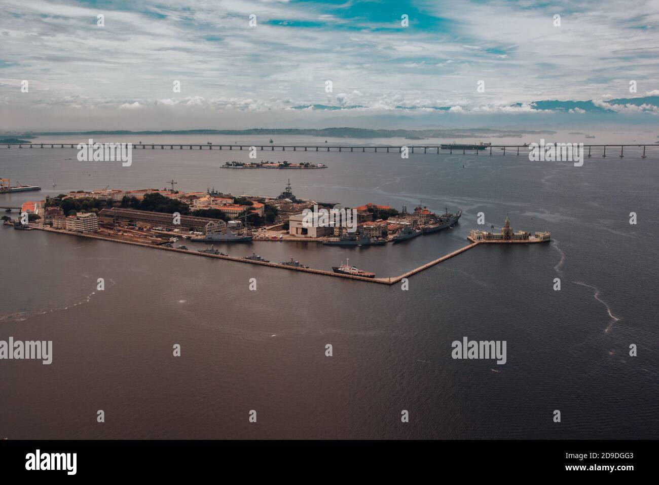 Aerial view of a small island with buildings and piers Stock Photo - Alamy