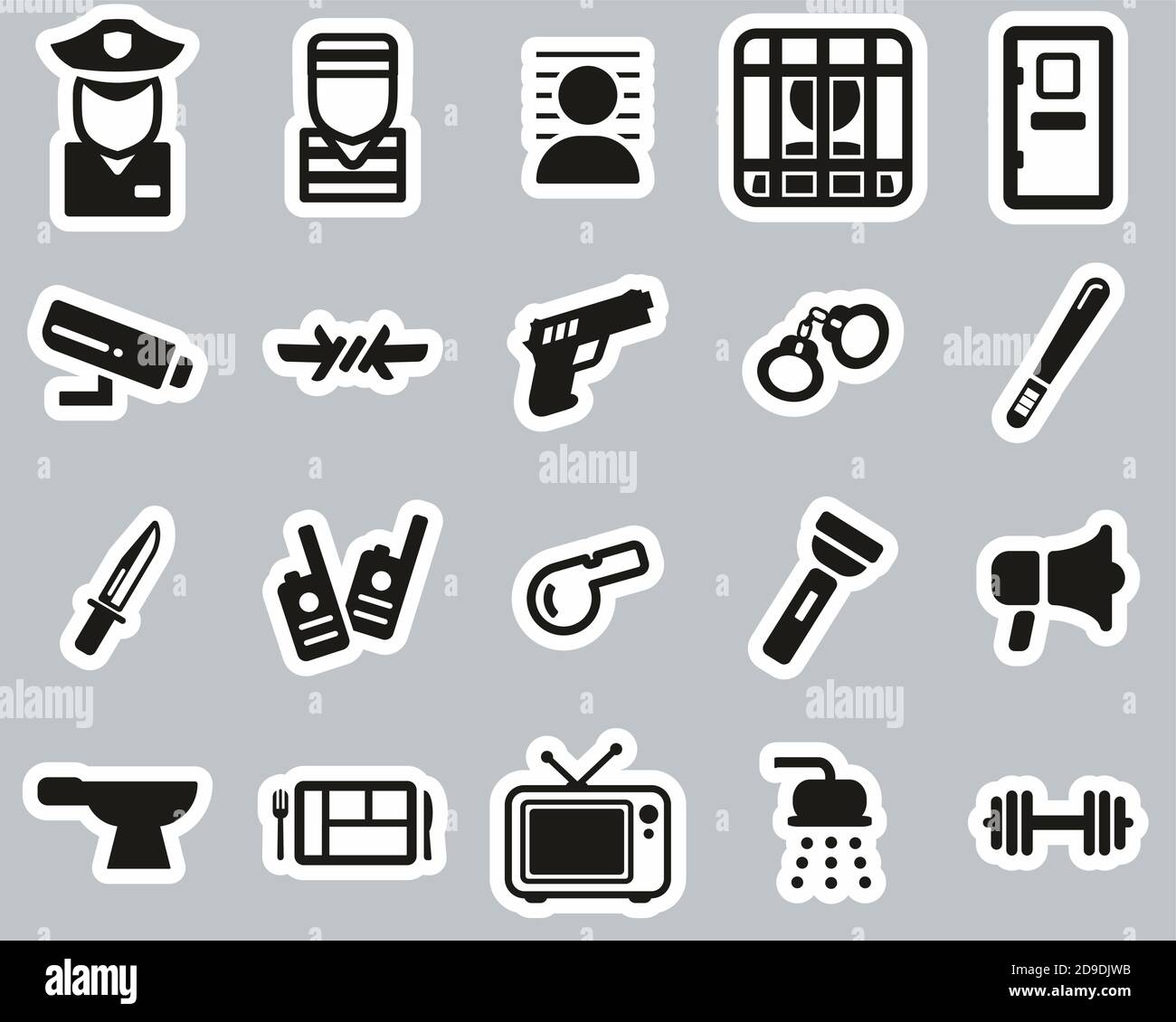 Prison Or Jail Icons Black & White Sticker Set Big Stock Vector Image ...