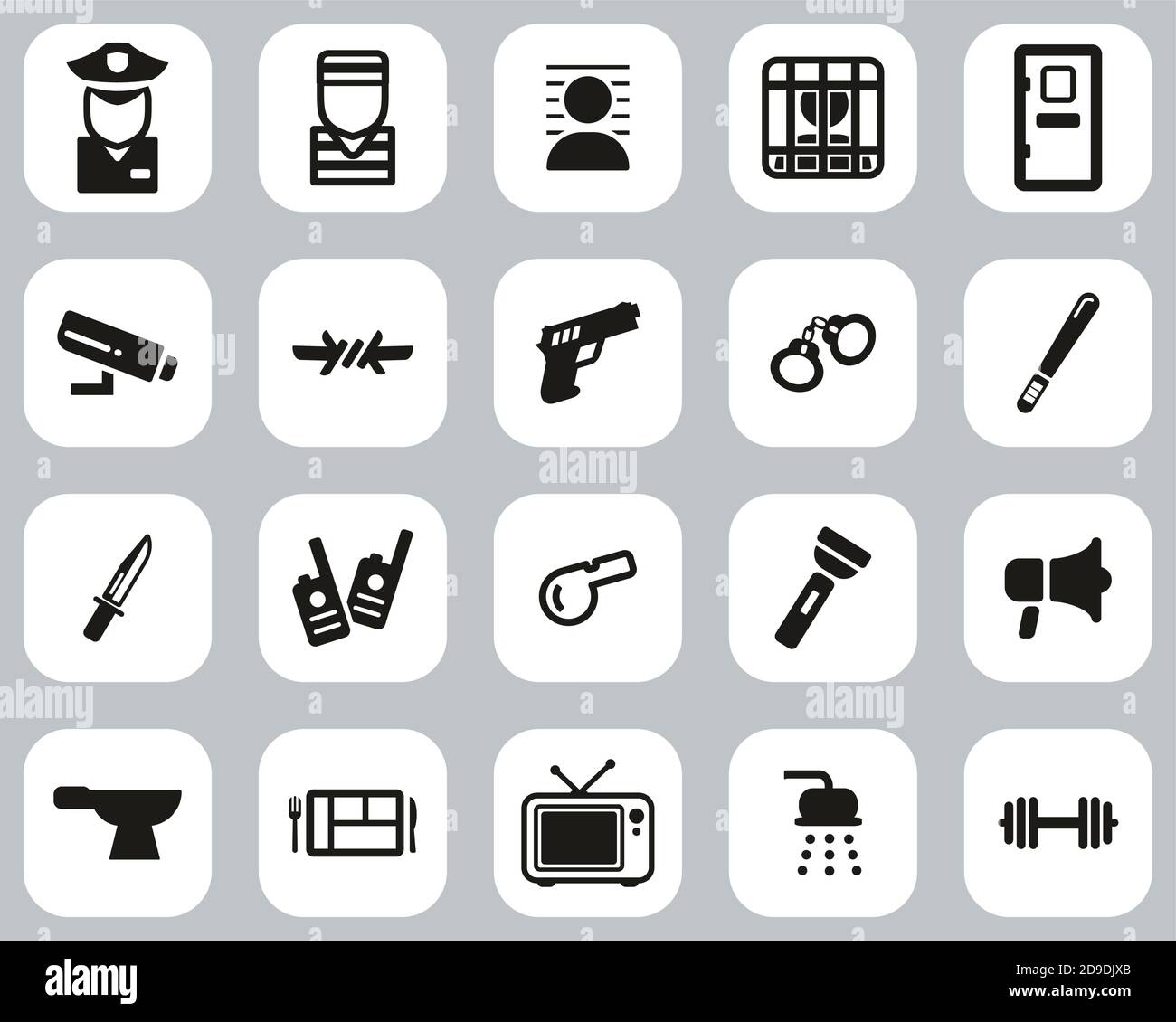 Prison Or Jail Icons Black & White Flat Design Set Big Stock Vector ...