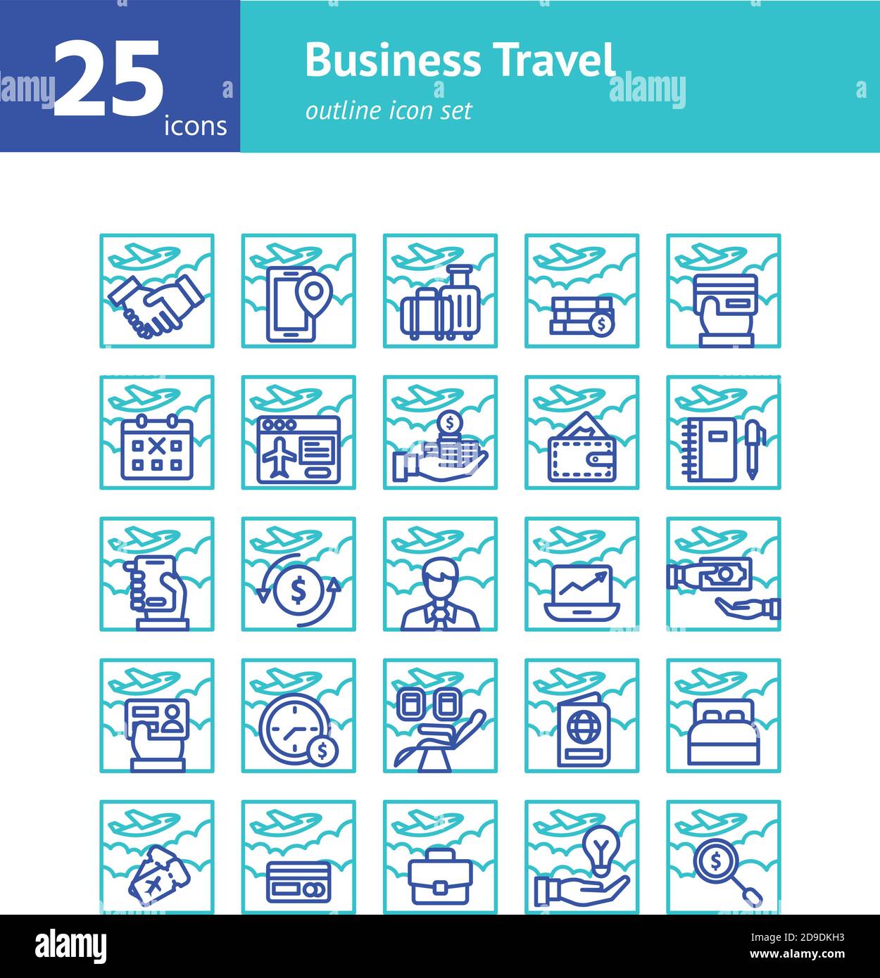 Business Travel outline icon set. Vector and Illustration Stock Vector ...