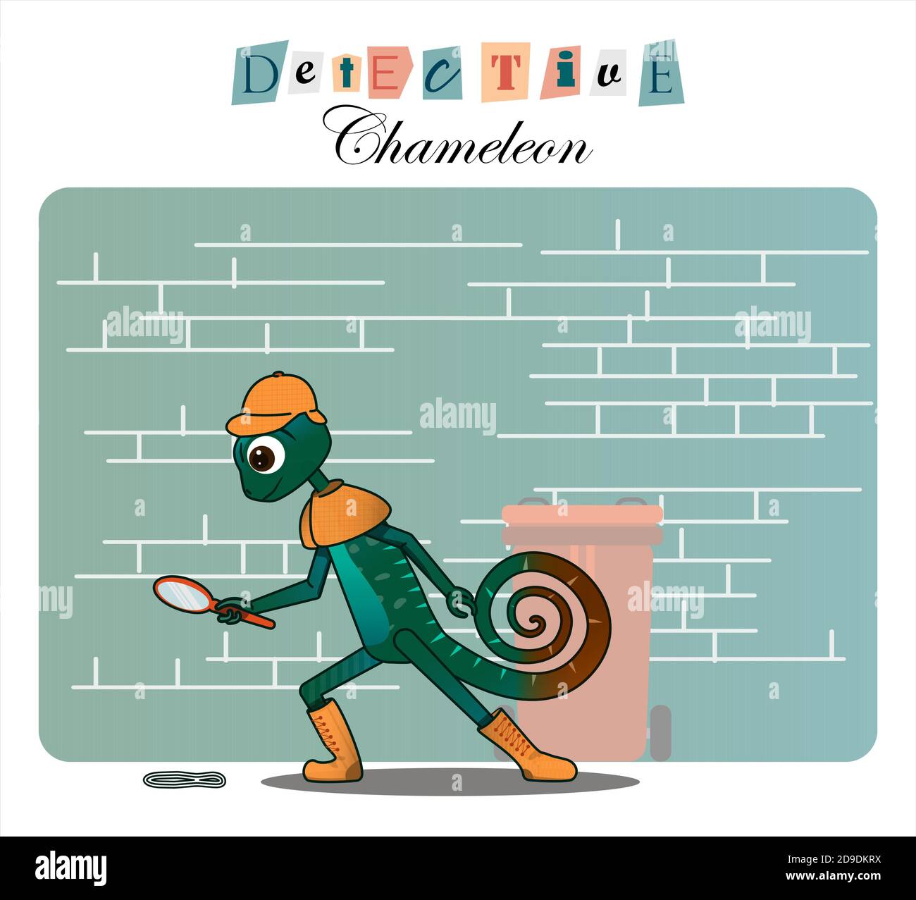 Cartoon character chameleon-detective. Flat illustration for children ...