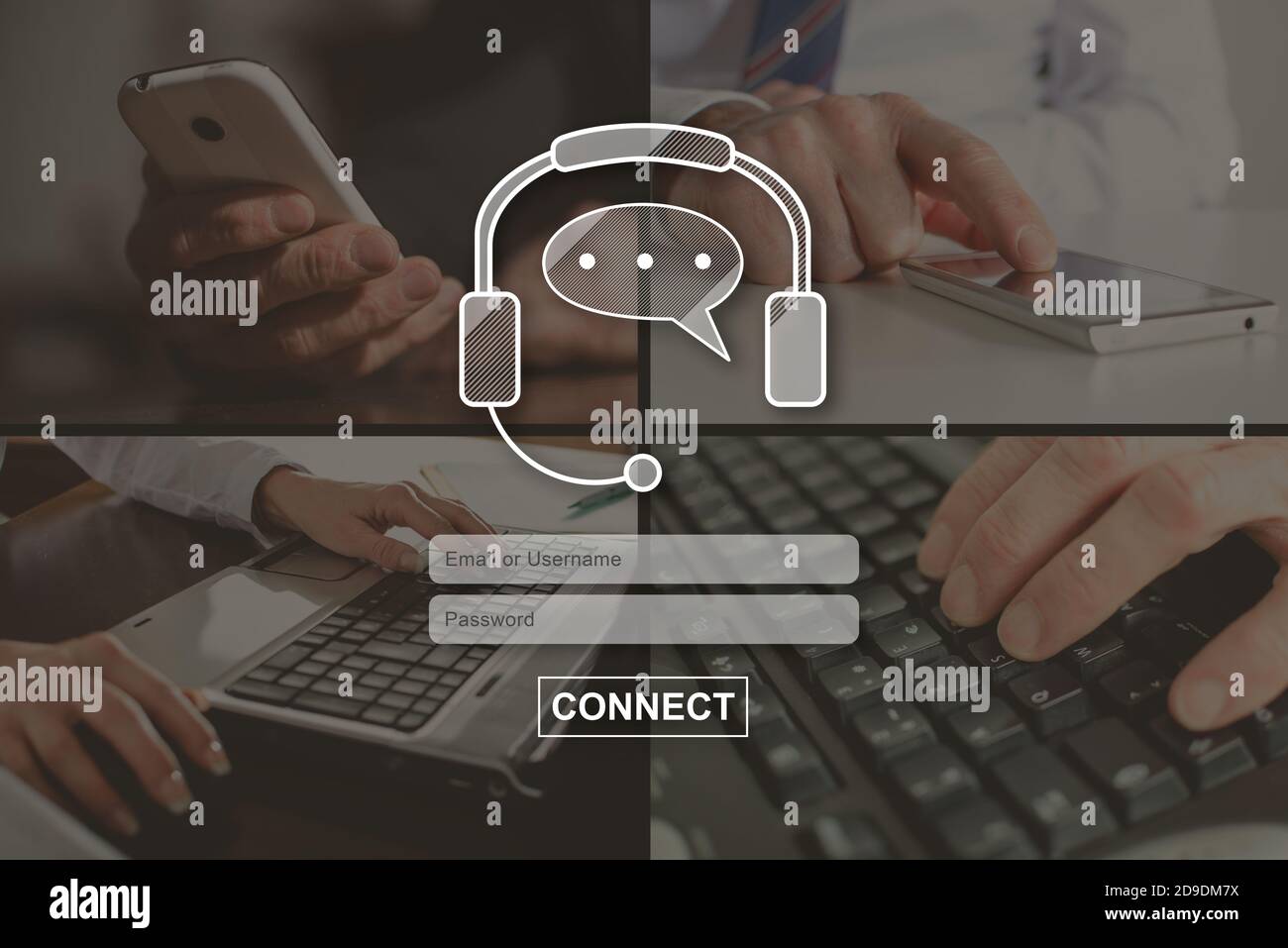 Phone support concept illustrated by pictures on background Stock Photo ...