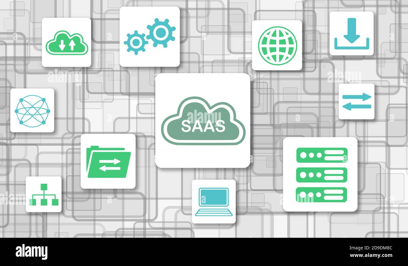 Concept of saas with icons on squares Stock Photo - Alamy