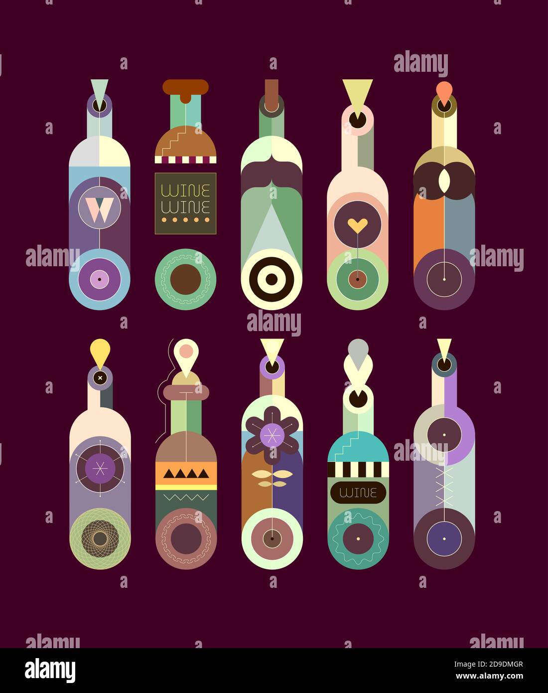 Colored isolated on a dark background decorative wine bottles ...