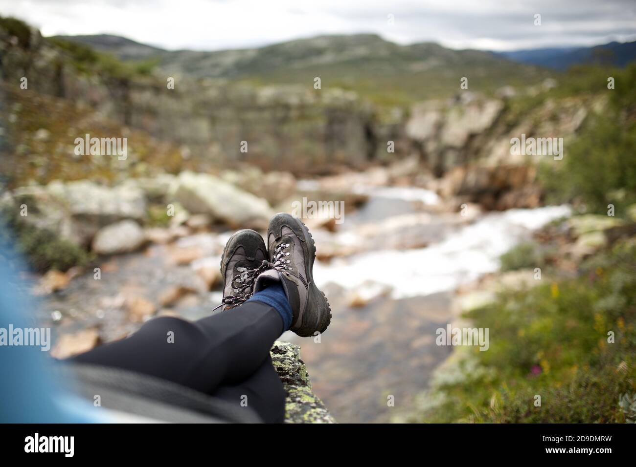 Close up portrait hiker resting with hiking boots Stock Photo - Alamy