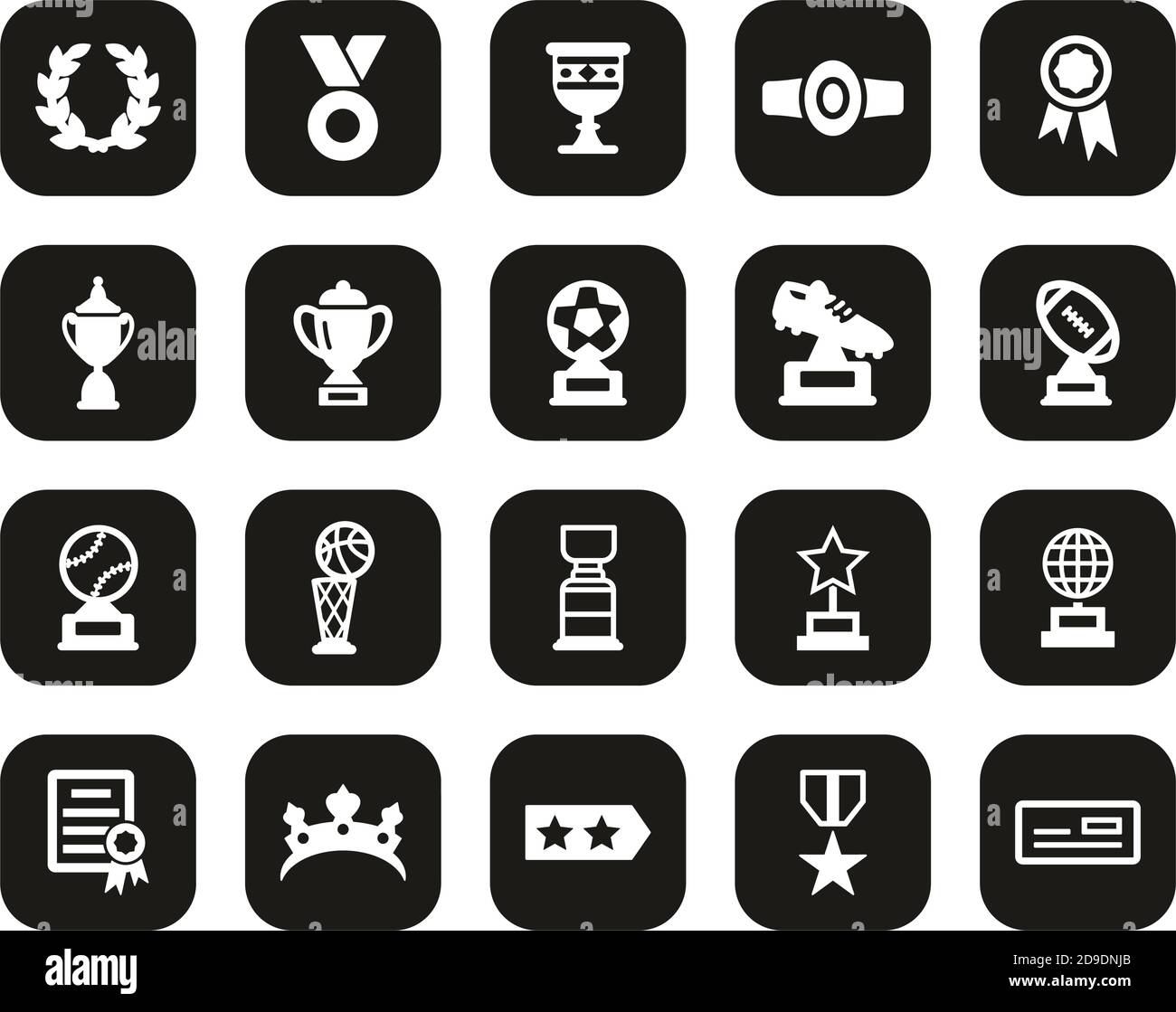 Prize Or Trophy Icons White On Black Flat Design Set Big Stock Vector Image & Art - Alamy