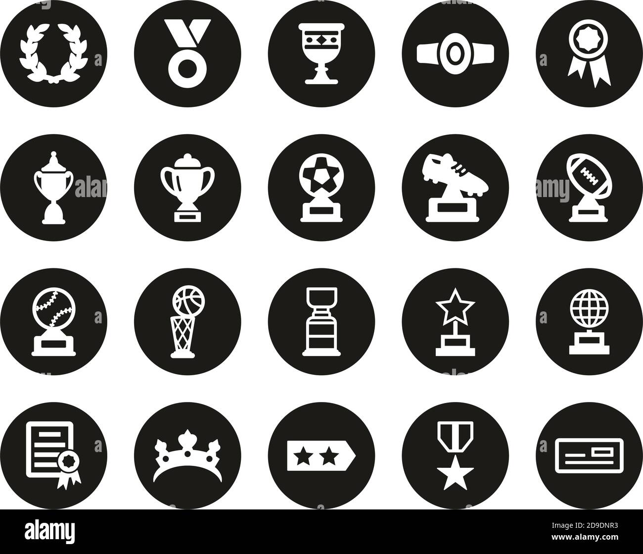Prize Or Trophy Icons White On Black Flat Design Circle Set Big Stock ...