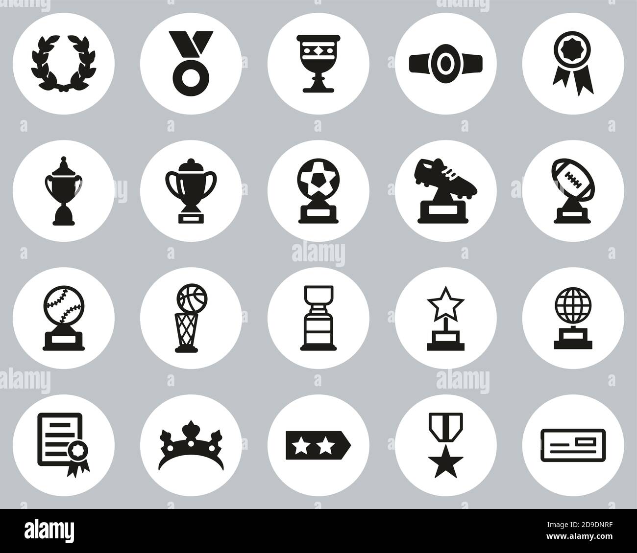 Prize Or Trophy Icons Black & White Flat Design Circle Set Big Stock ...