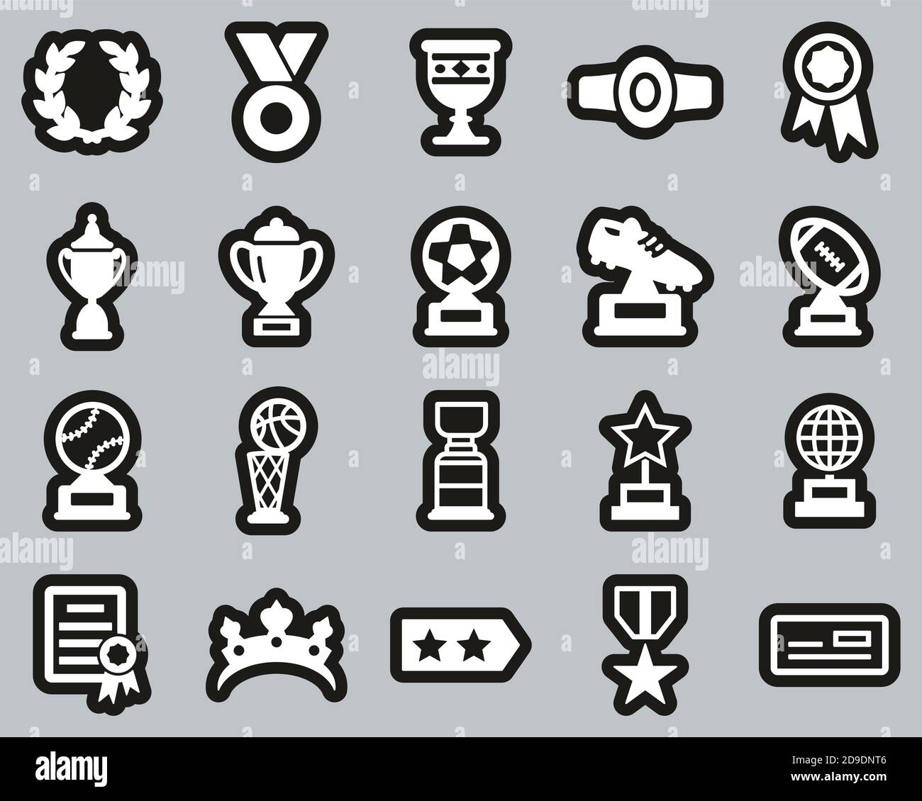 Prize Or Trophy Icons White On Black Sticker Set Big Stock Vector Image ...