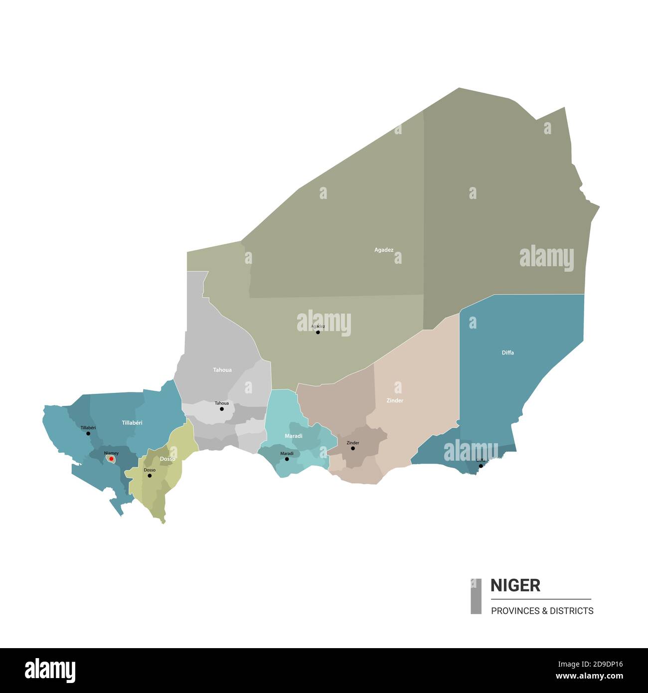 Niger higt detailed map with subdivisions. Administrative map of Niger with districts and cities ...