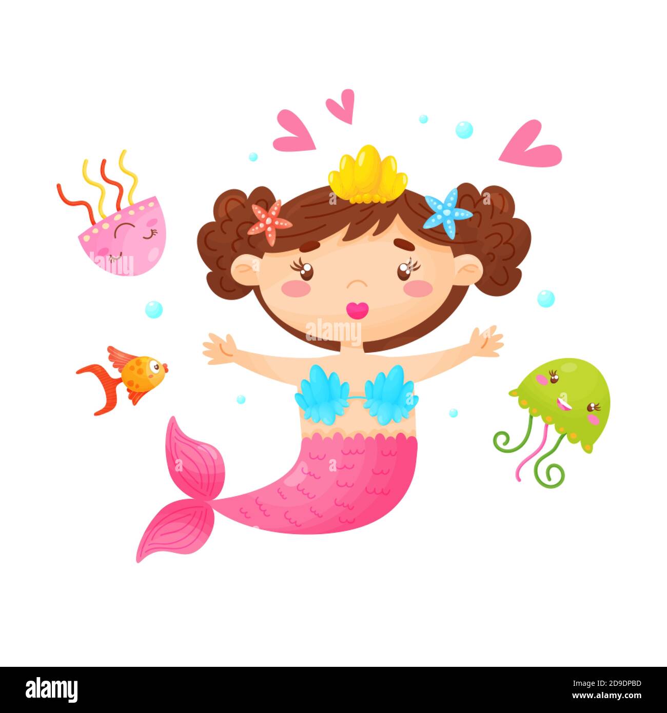 Cute little mermaid on an isolated background Stock Vector Image & Art ...