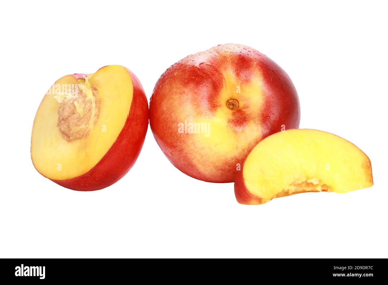 Cut peach with a slice isolated on a white background Stock Photo - Alamy