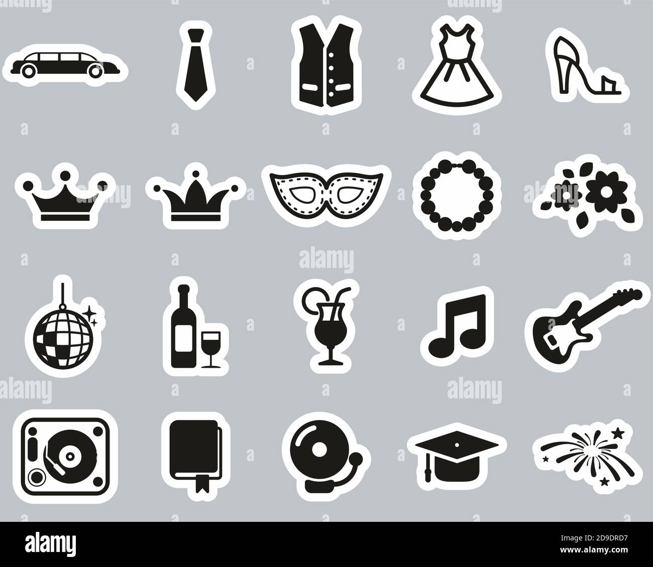 Prom Night Icons Black & White Sticker Set Big Stock Vector Image & Art ...
