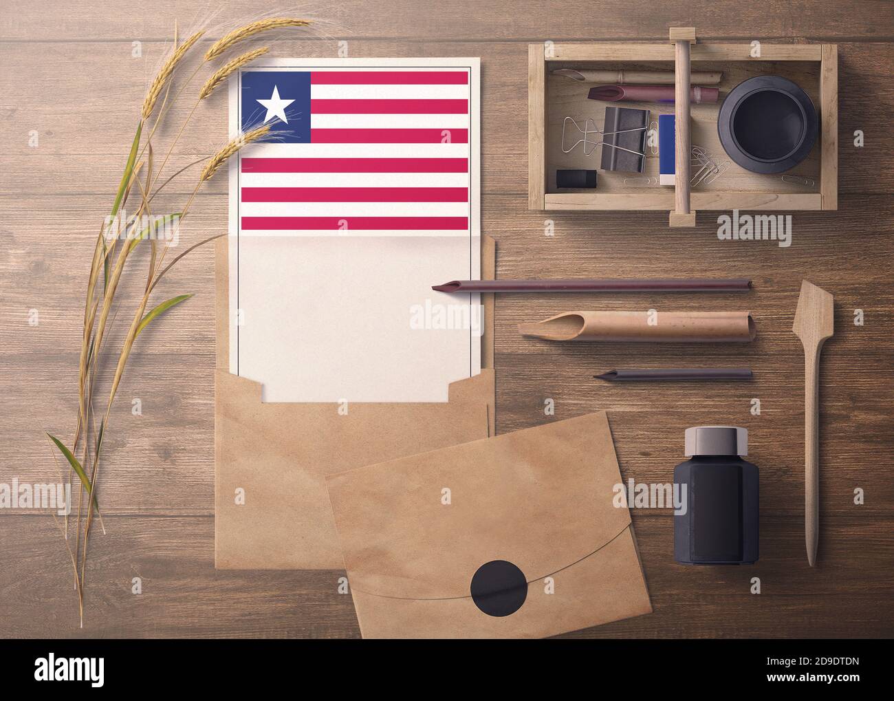 Liberia invitation, celebration letter concept. Flag with craft paper ...