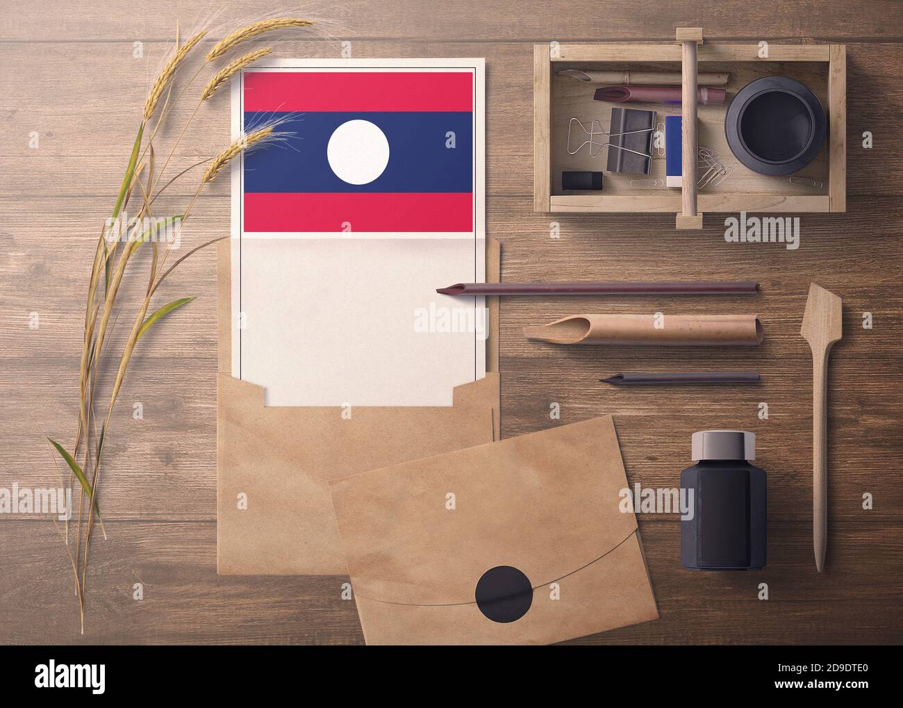 Laos invitation, celebration letter concept. Flag with craft paper and ...
