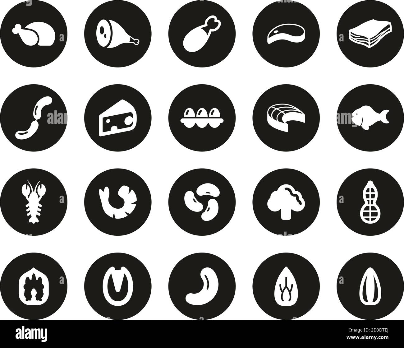 Protein Food Icons White On Black Flat Design Circle Set Big Stock ...