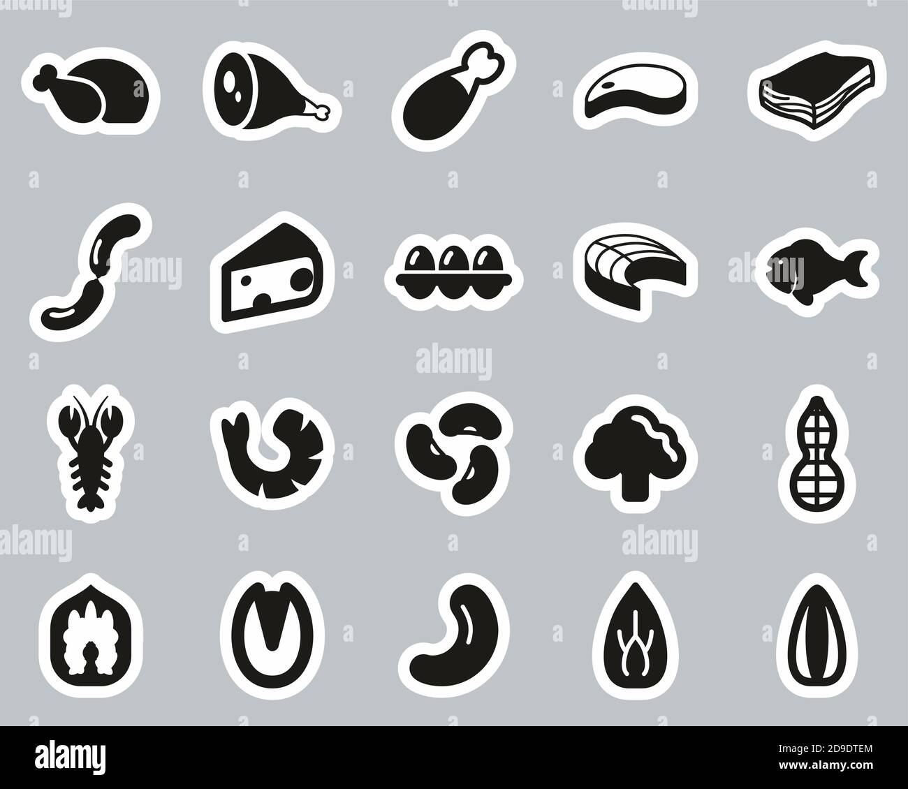 Protein Food Icons Black & White Sticker Set Big Stock Vector Image ...