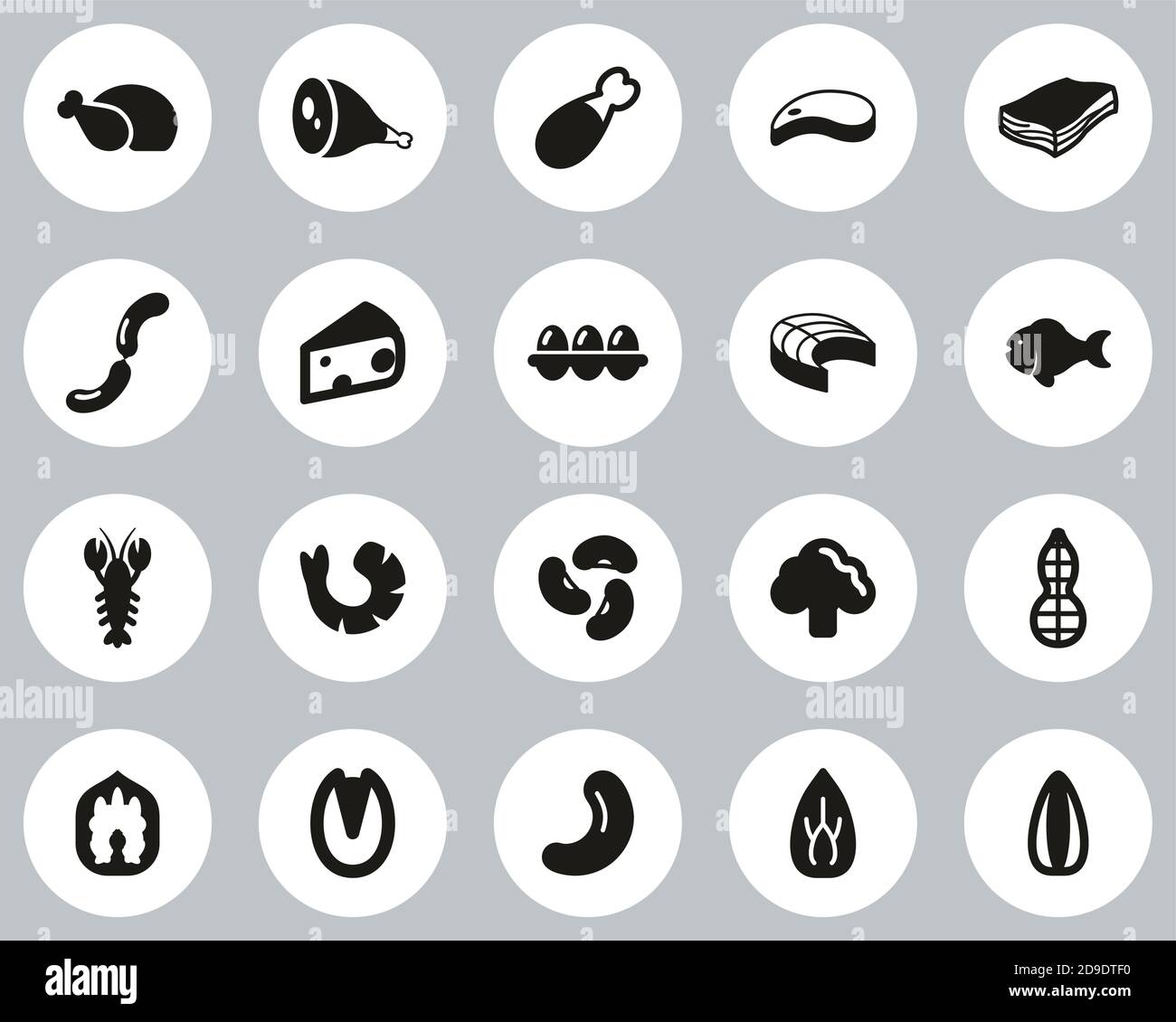 Protein Food Icons Black & White Flat Design Circle Set Big Stock ...