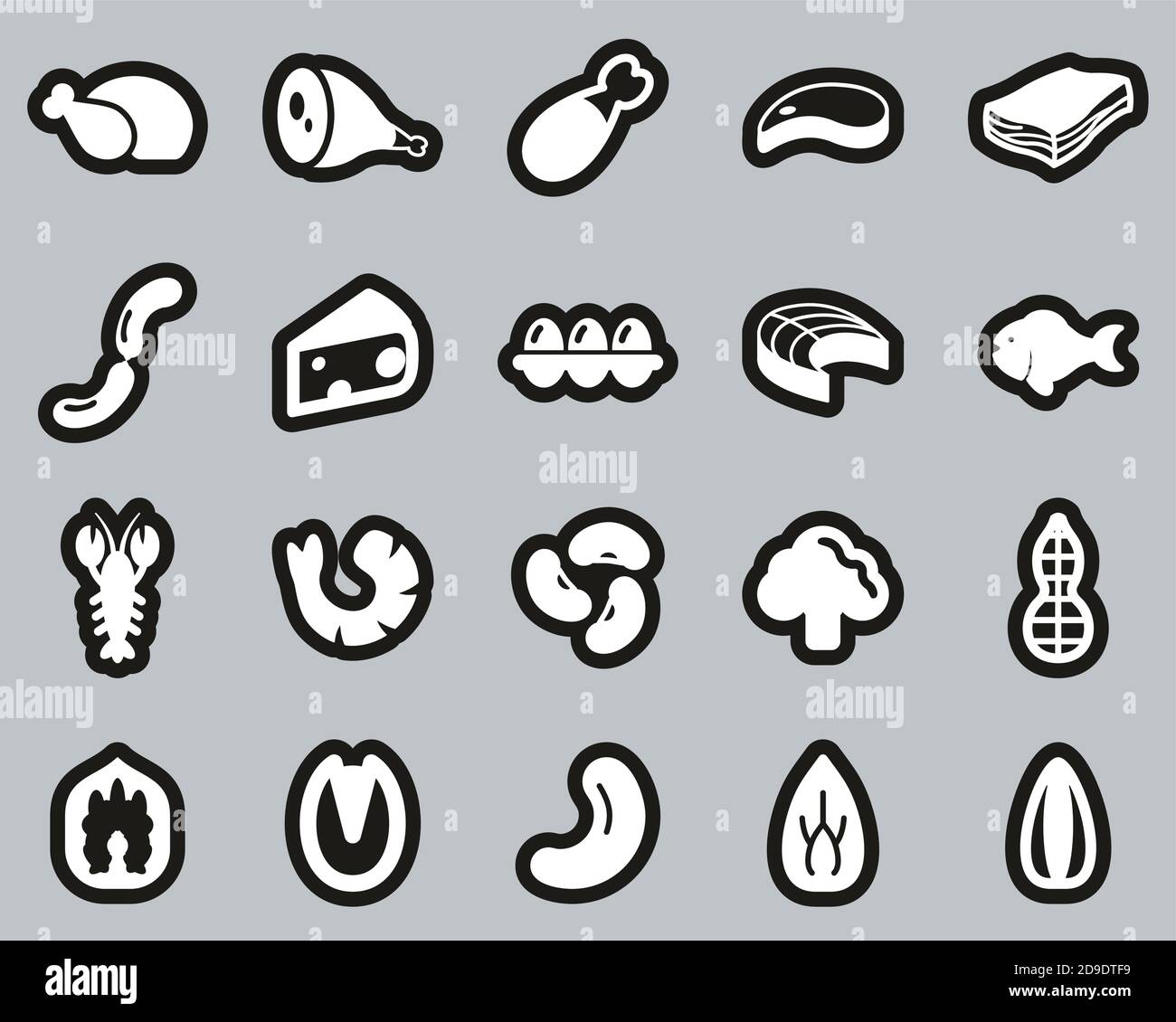 Protein Food Icons White On Black Sticker Set Big Stock Vector Image ...