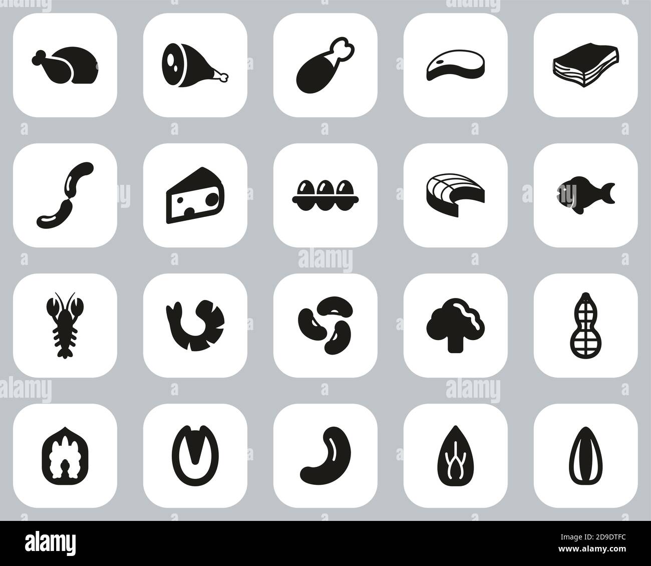 Protein Food Icons Black & White Flat Design Set Big Stock Vector Image ...
