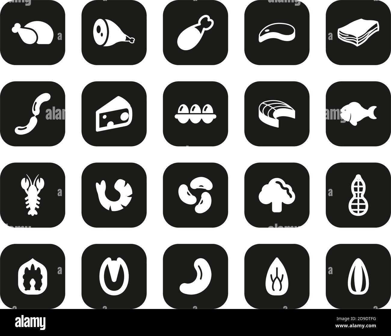 Protein Food Icons White On Black Flat Design Set Big Stock Vector ...