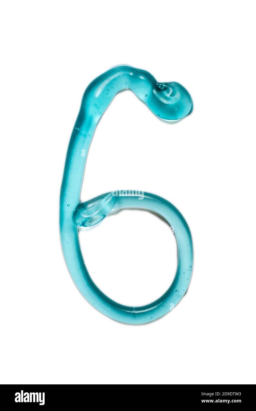 Number six written by transparent gel isolated on white background ...