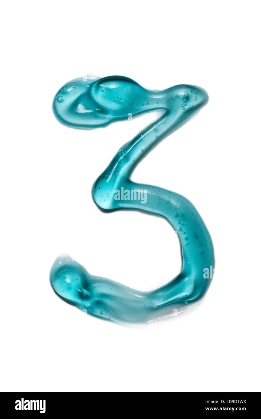 Number three written by transparent gel isolated on white background ...