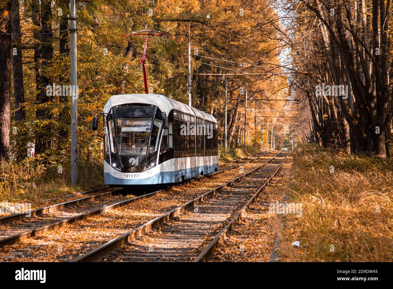 Moscow, Russia. October 2, 2020: Tram rails in the corridor of the ...