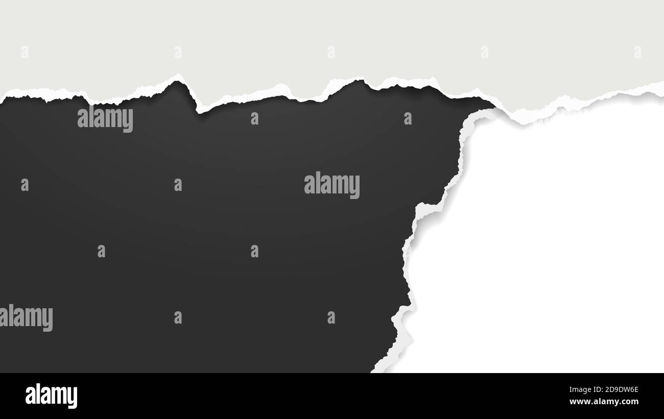 Pieces of torn, ripped black, and white paper with soft shadow are on ...