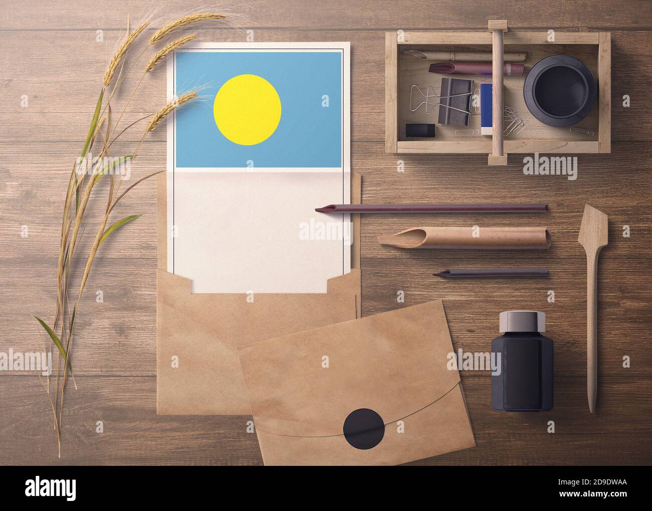 Palau invitation, celebration letter concept. Flag with craft paper and ...