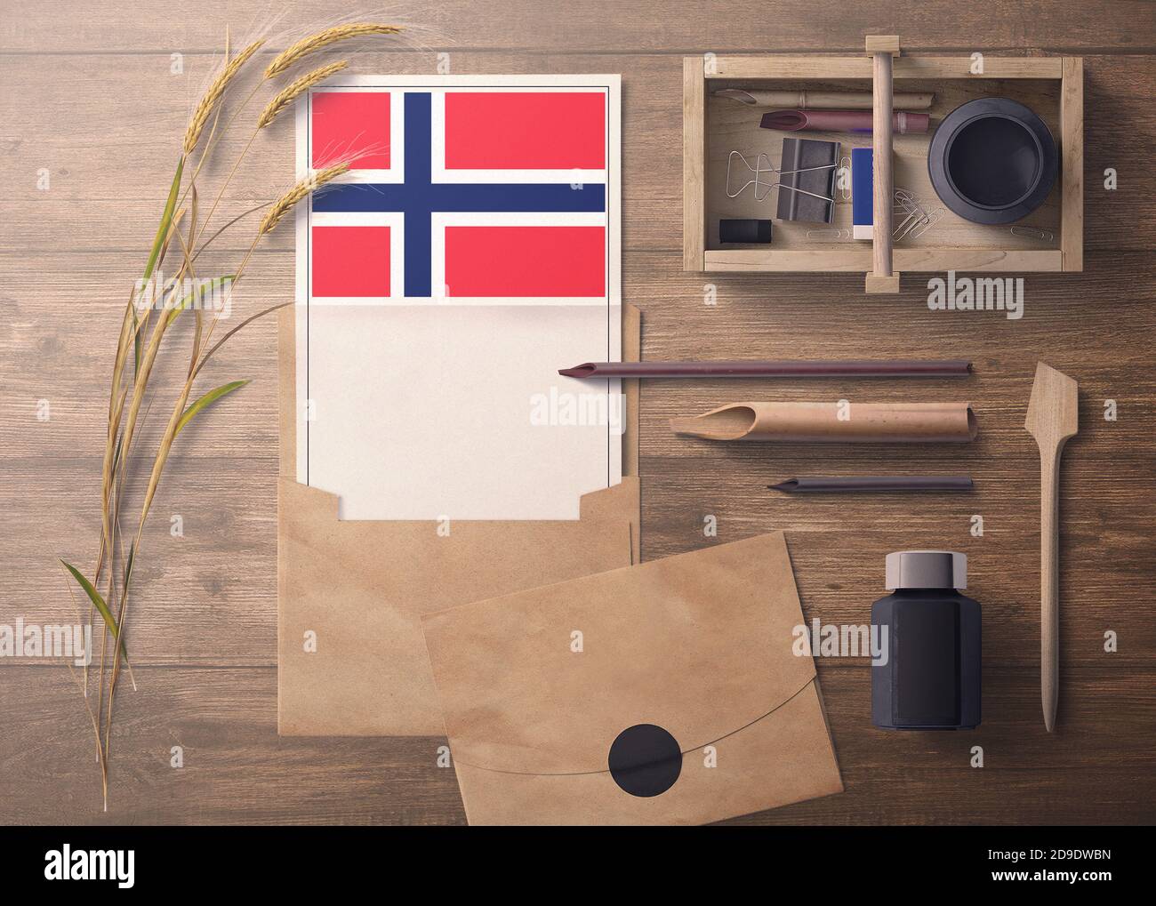 Norway invitation, celebration letter concept. Flag with craft paper ...