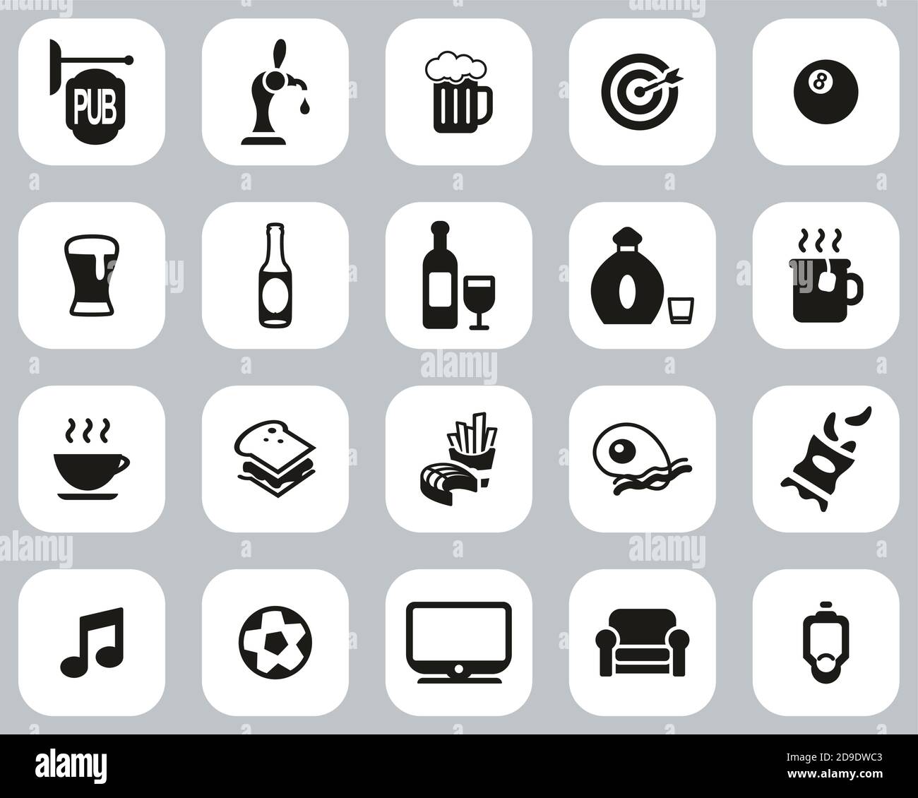 Pub Or Bar Icons Black & White Flat Design Set Big Stock Vector Image ...