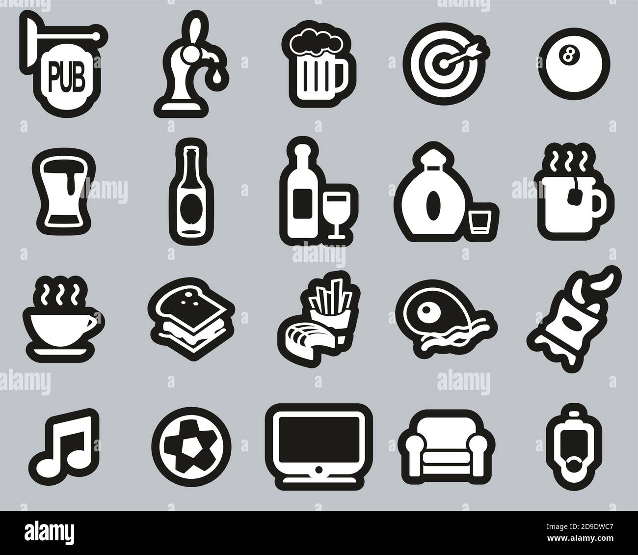 Pub Or Bar Icons White On Black Sticker Set Big Stock Vector Image ...