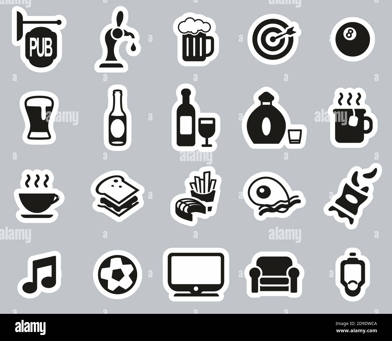 Pub Or Bar Icons Black & White Sticker Set Big Stock Vector Image & Art ...