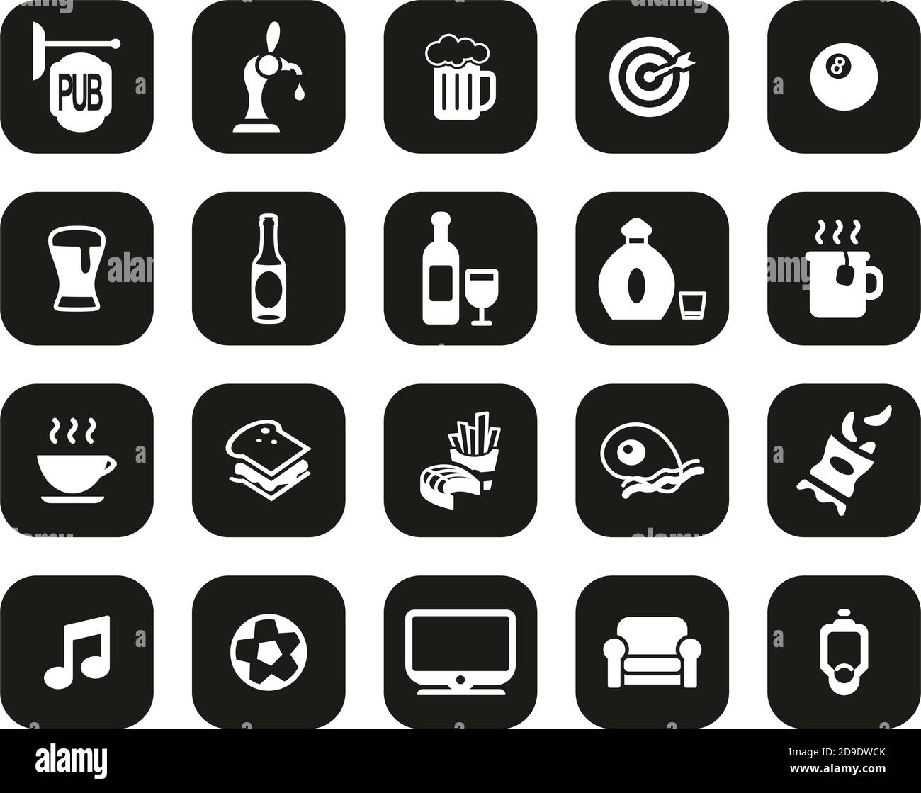 Pub Or Bar Icons White On Black Flat Design Set Big Stock Vector Image ...