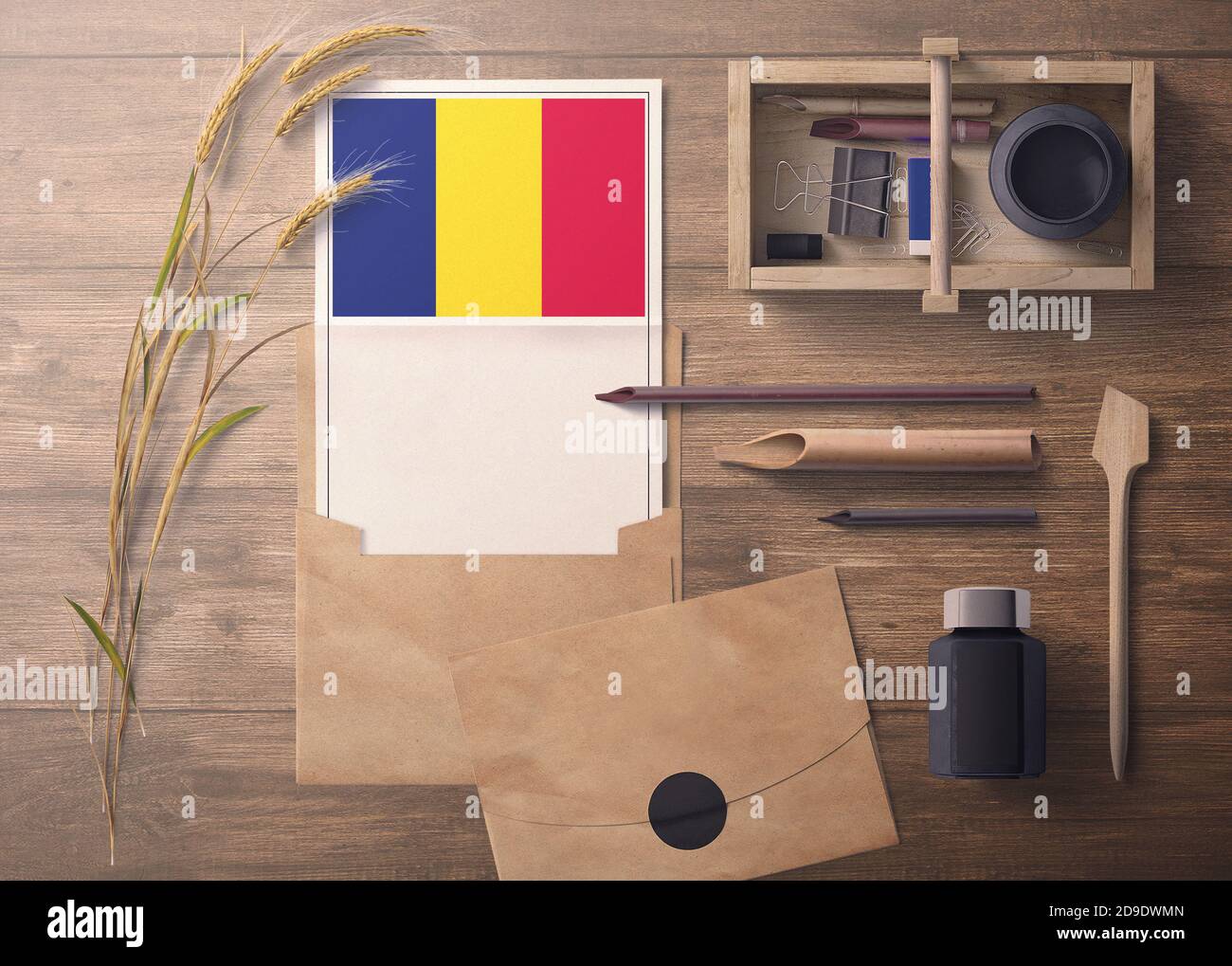 Romania invitation, celebration letter concept. Flag with craft paper ...