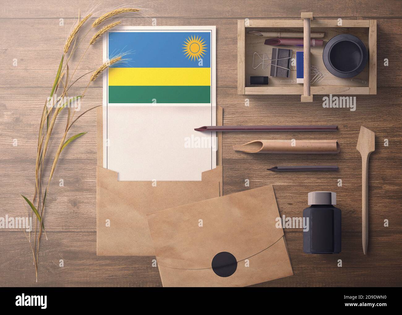 Rwanda invitation, celebration letter concept. Flag with craft paper ...