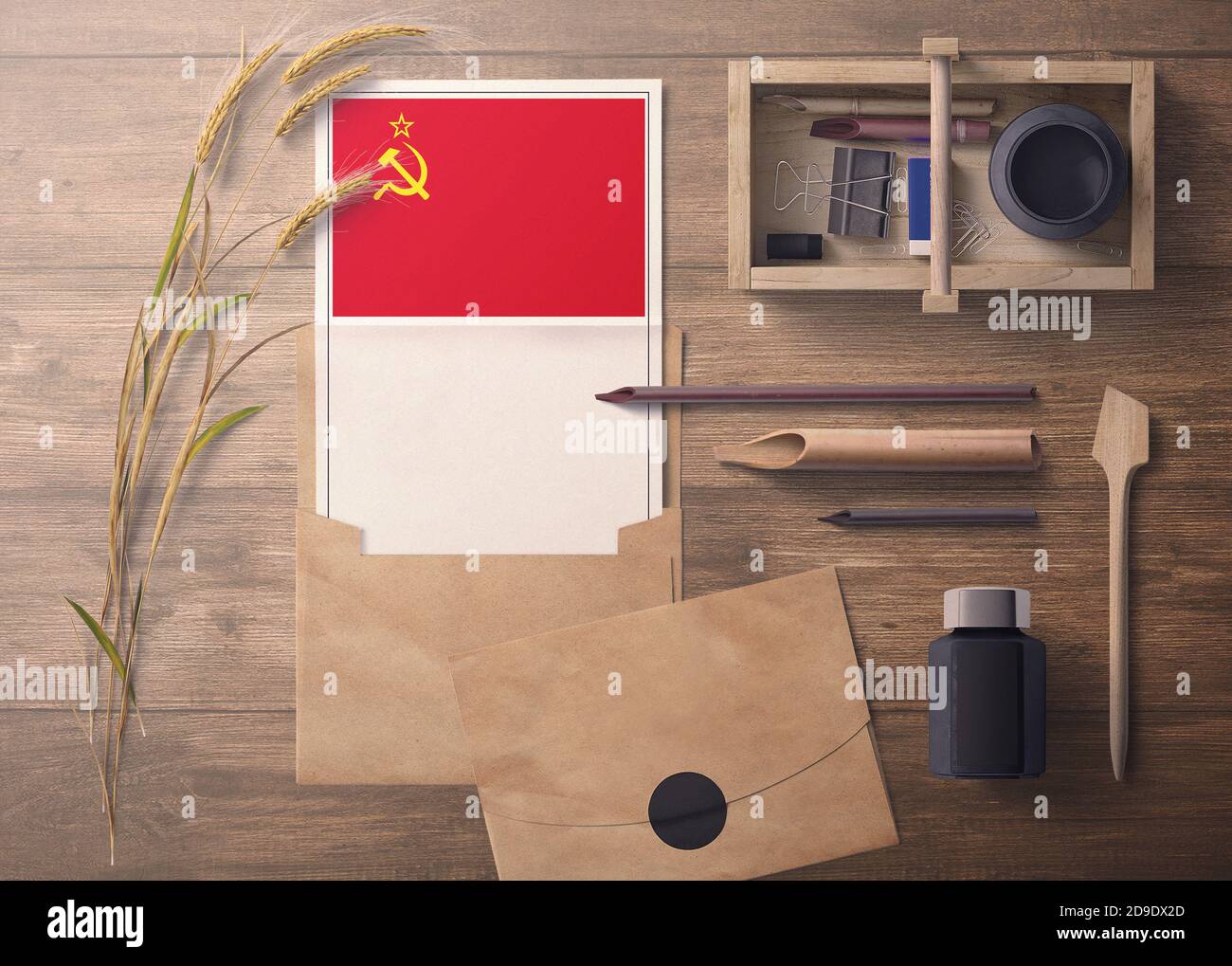 Soviet Union invitation, celebration letter concept. Flag with craft ...