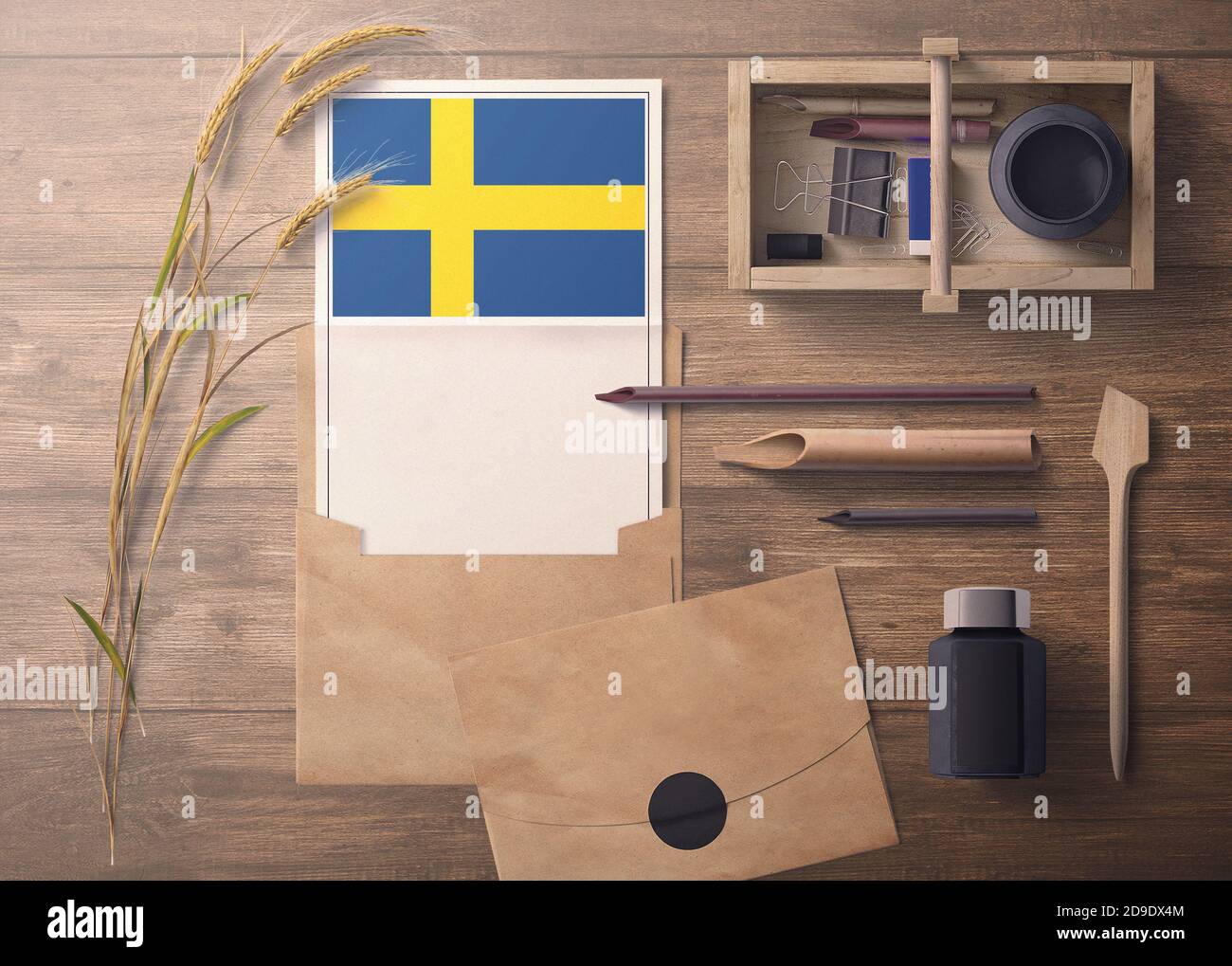 Sweden invitation, celebration letter concept. Flag with craft paper ...