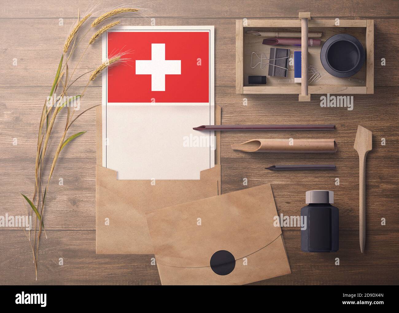 Switzerland invitation, celebration letter concept. Flag with craft ...
