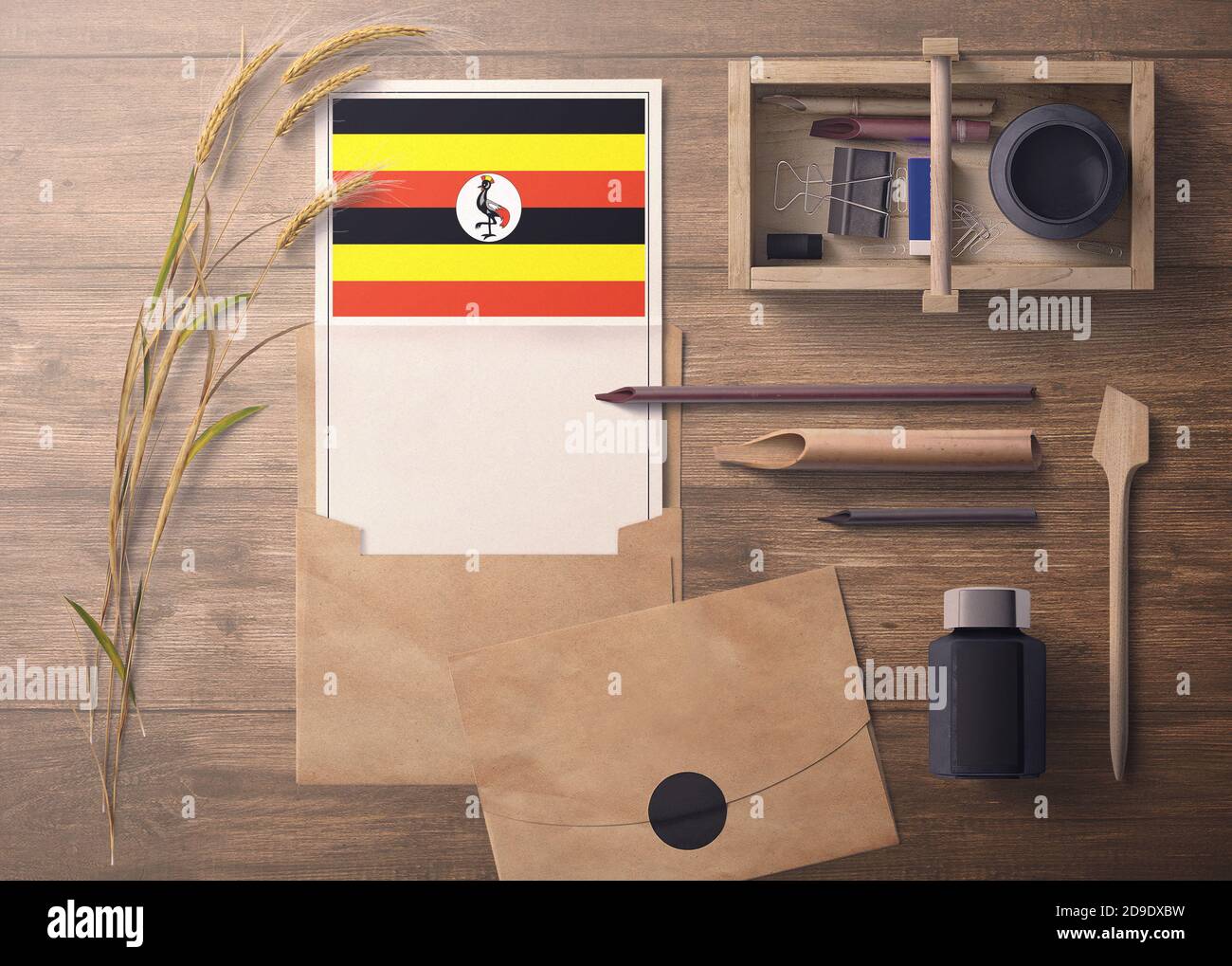 Uganda invitation, celebration letter concept. Flag with craft paper ...