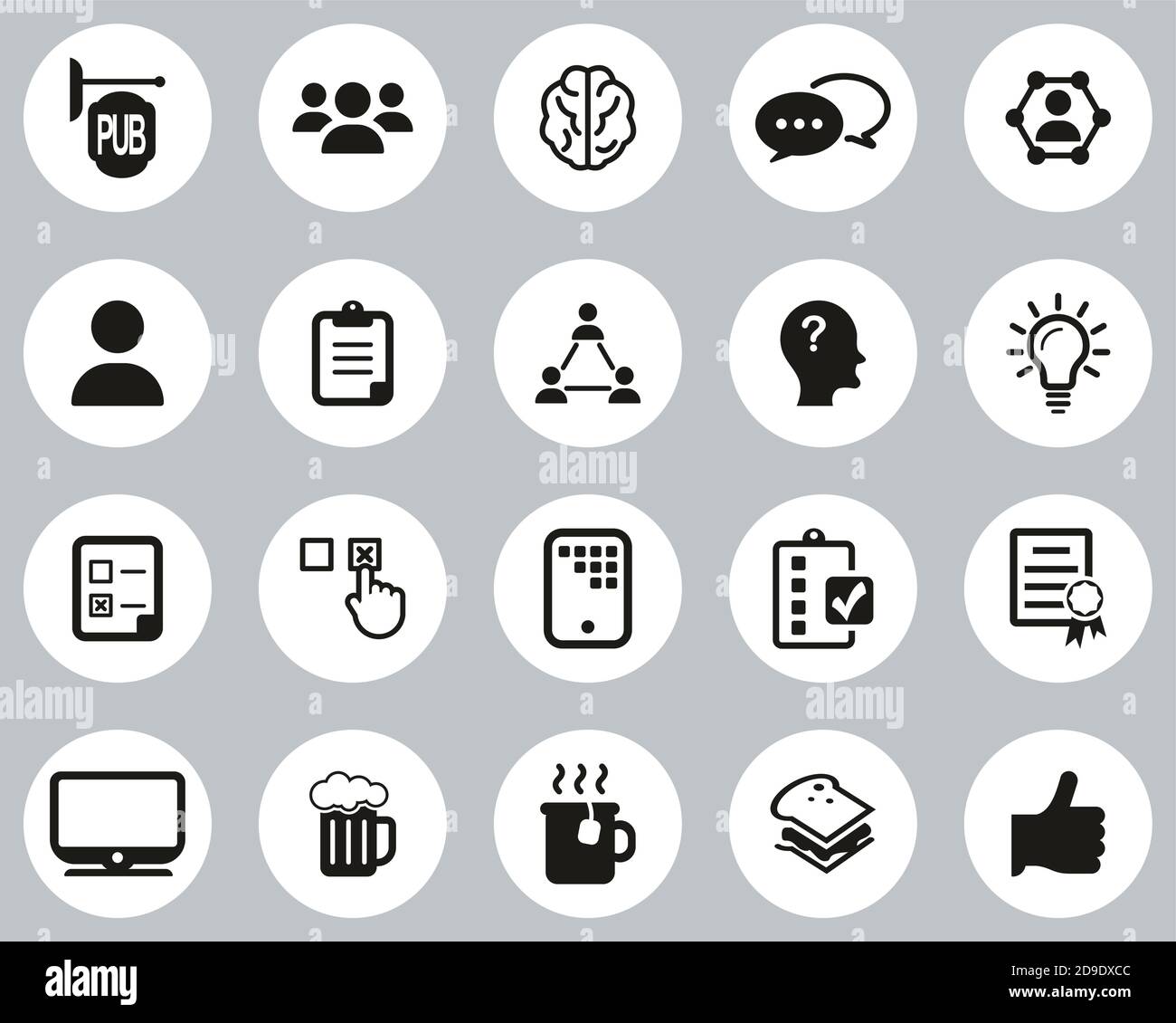 Pub Quiz Or Bar Quiz Icons Black & White Flat Design Circle Set Big ...