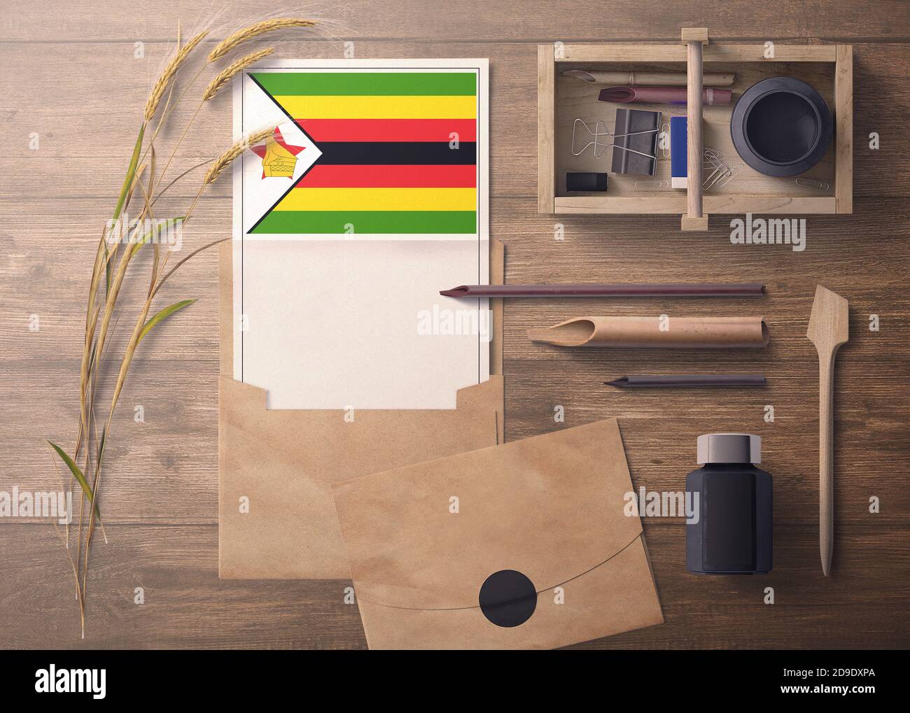 Zimbabwe invitation, celebration letter concept. Flag with craft paper ...