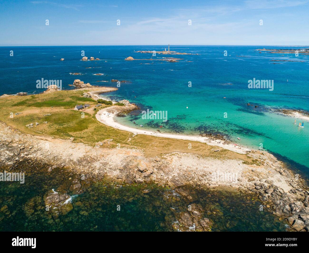 Aerial view of the island of Stagadon in the Aber Wrac'h estuary, along ...