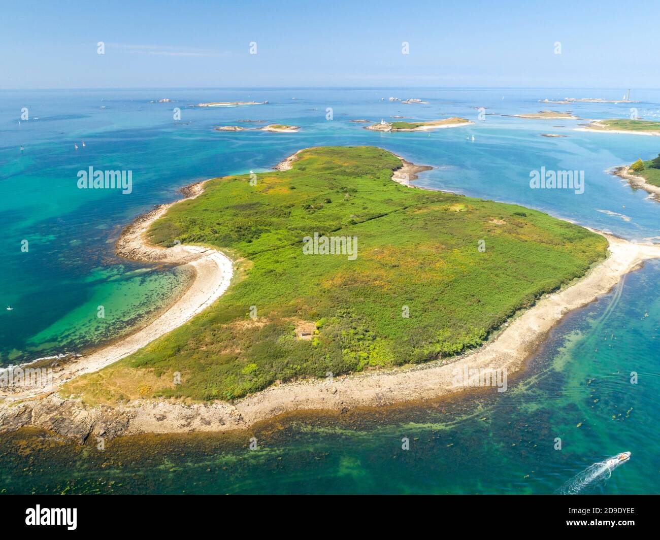 Aerial view of the Aber Wrac'h estuary along the coastal area “cote des ...