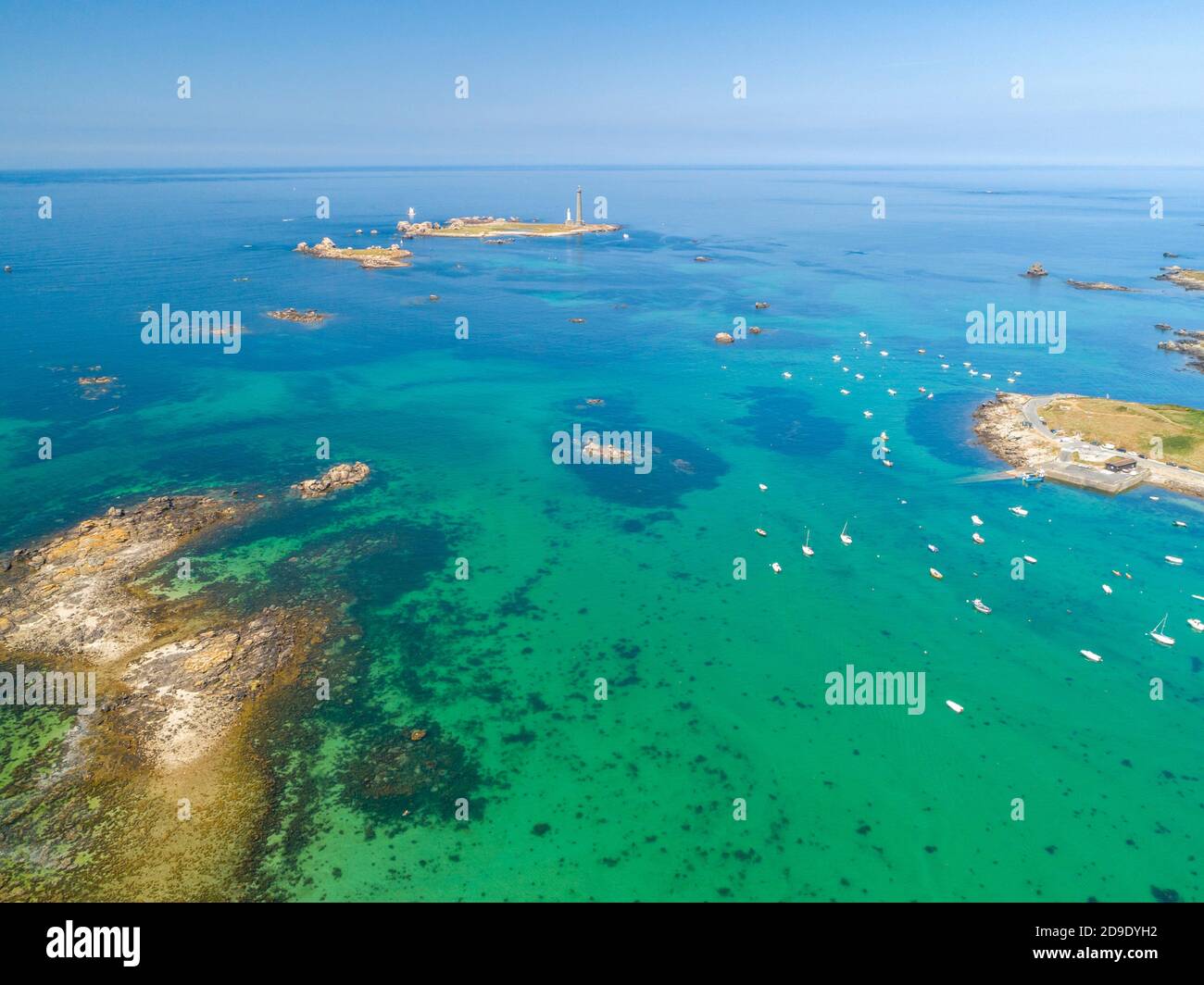 Aerial view of the coastal area “cote des Abers” and the Castel Ac'h ...