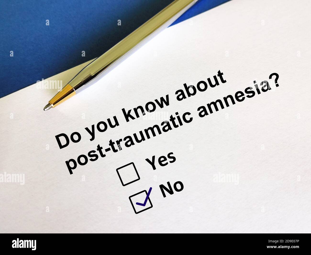 One person is answering question about post traumatic amnesia Stock ...