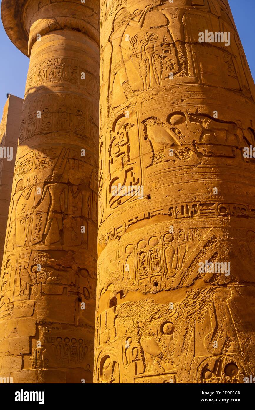 Vertical shot of an ancient Egyptian column with hieroglyphs Stock ...