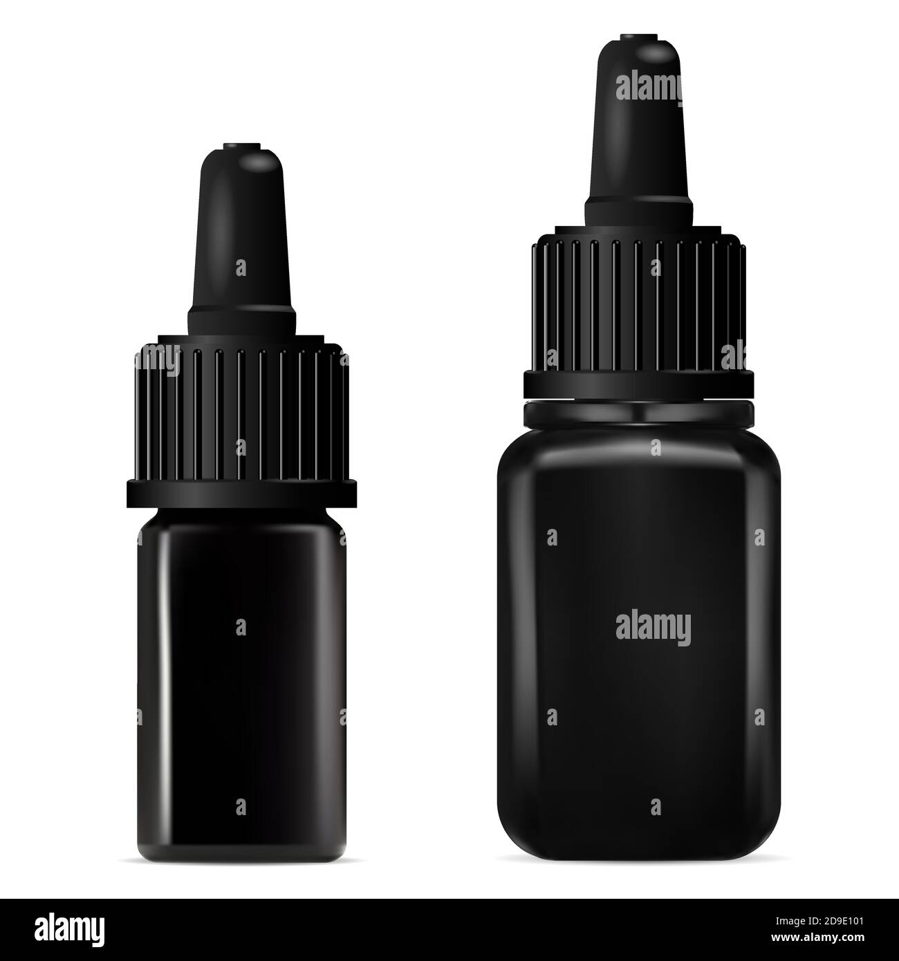 Black glass dropper bottle mockup. Cosmetic serum vial with drop cap ...
